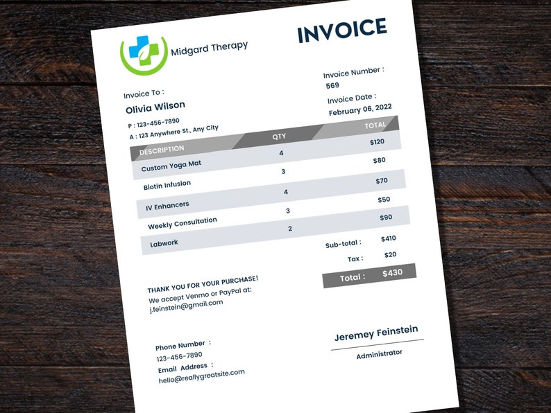 Invoice Template Editable PDF Instant Digital Download, Custom ...