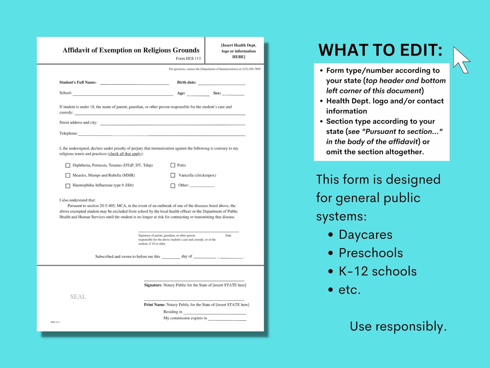 Custom Religious Exemption Affidavit Doctor's Note Excuse PDF Template ...