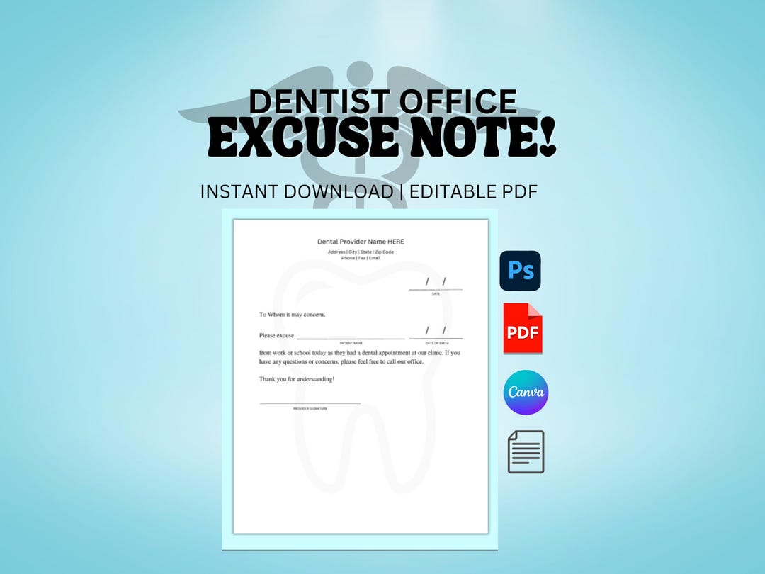 Dentist Note Excuse for School PDF CANVA Template Orthodontic Excuse ...