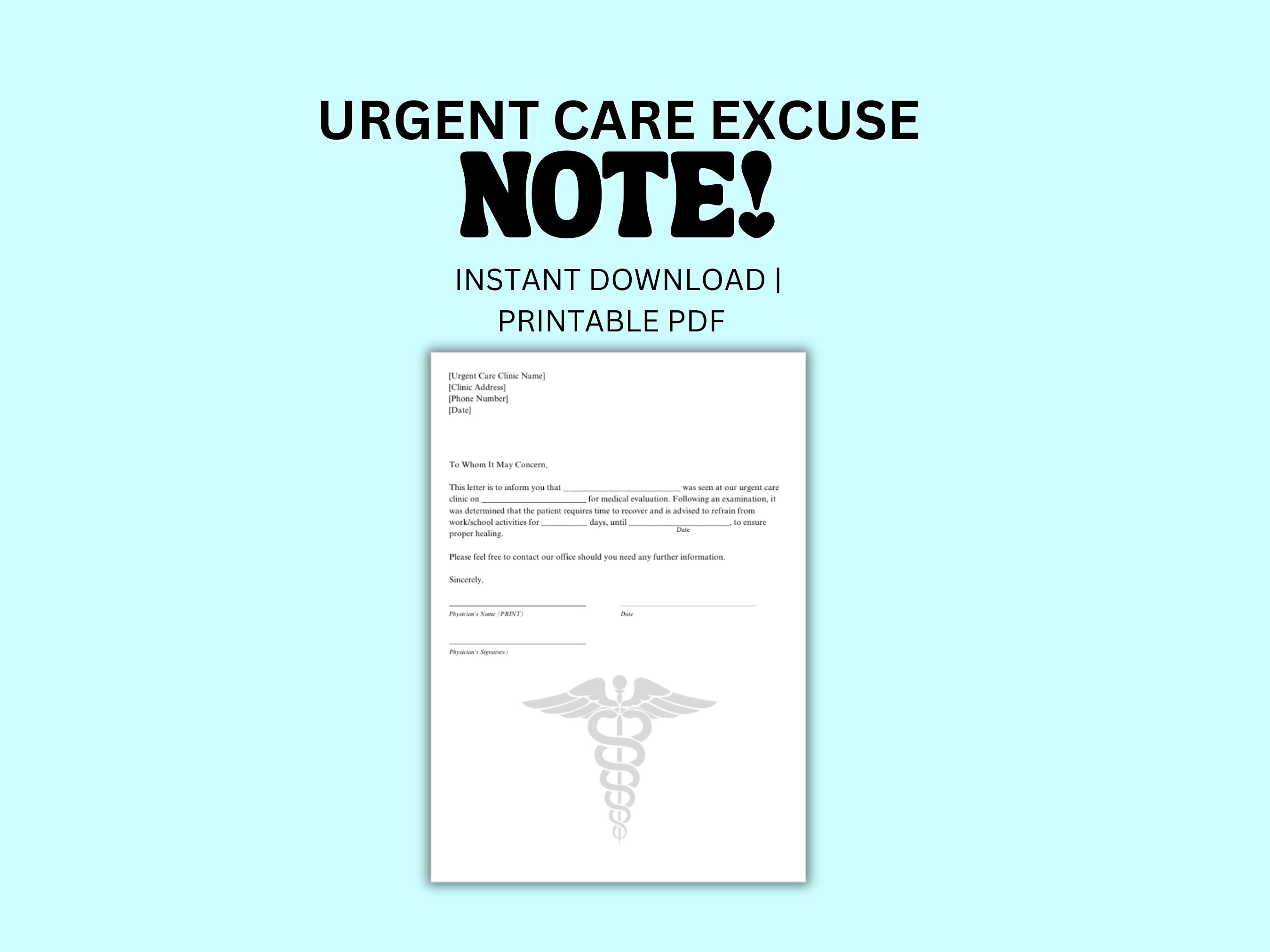 Urgent Care Doctor Excuse Note for School PDF Template Medical Excuse ...