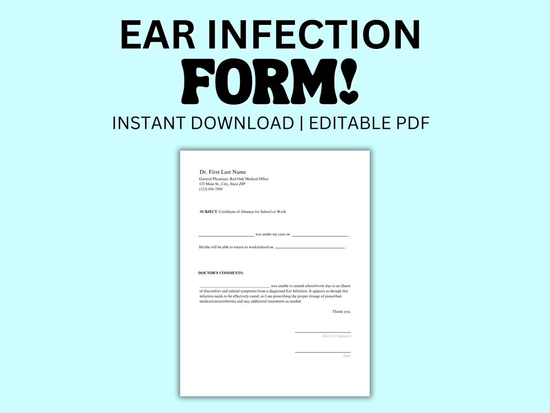 Ear Infection Medical Absence Authorization PDF Template Fake Doctor's ...