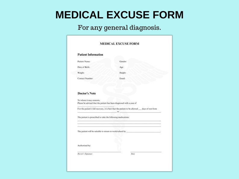 Medical Absence Authorization Printable Template Fake Doctor's Excuse ...