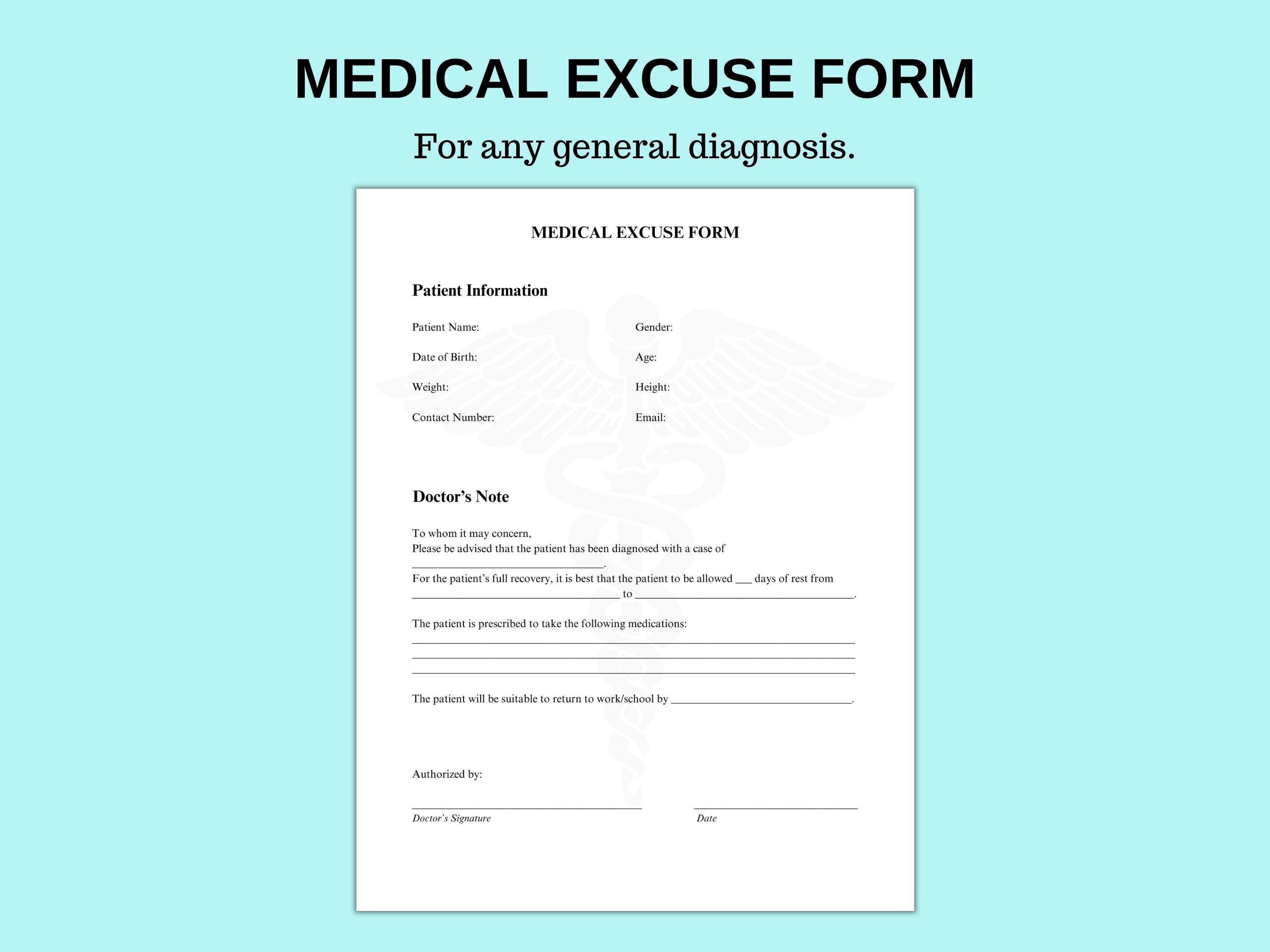 Medical Absence Authorization Printable Template Fake Doctor's Excuse ...