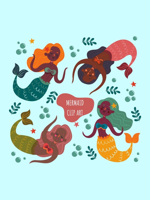 AFRICAN AMERICAN MERMAID Clipart Images for Party Invitations - Etsy