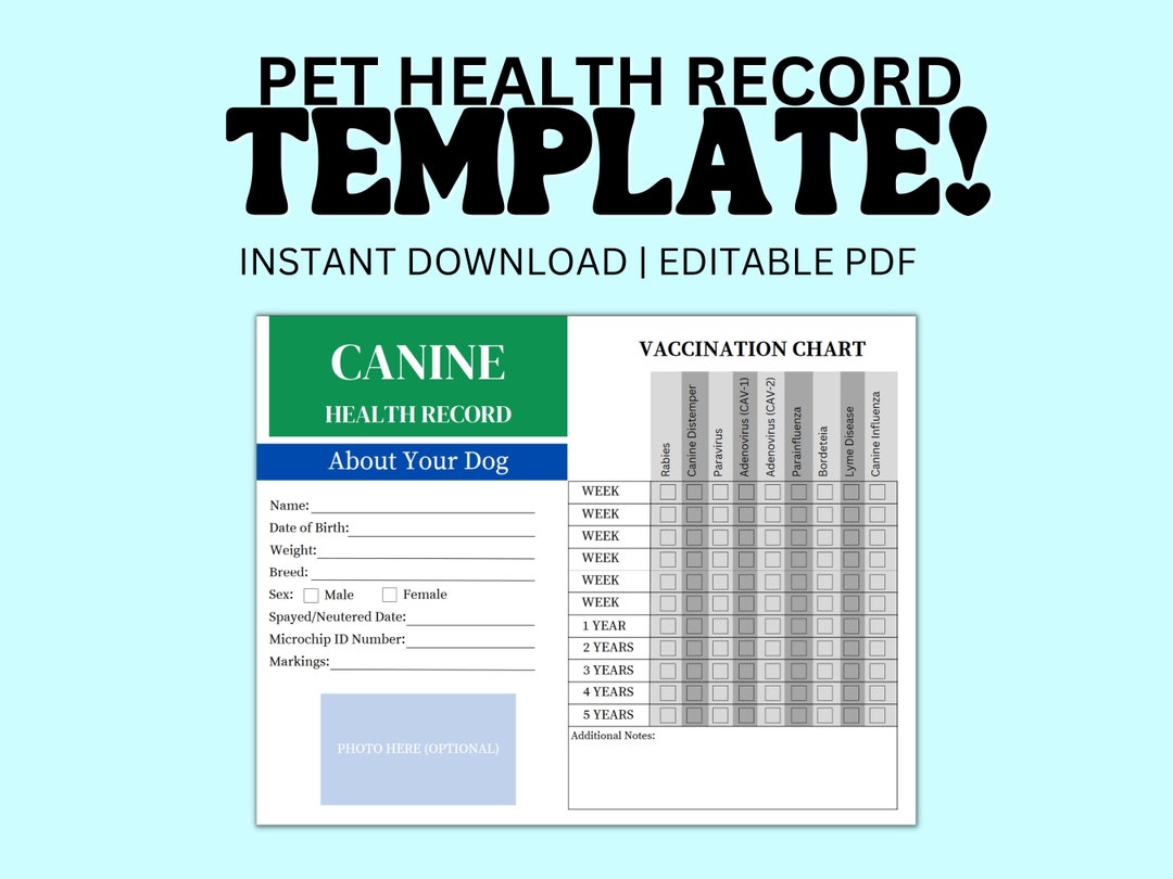 Printable Pet Record Litter Log Dog Puppy Cat Vaccination Chart Digital ...