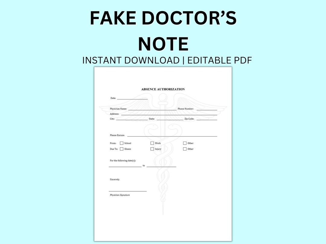 Fake Doctor's Note: Absence Excuse PDF Template (instant Download) - Etsy
