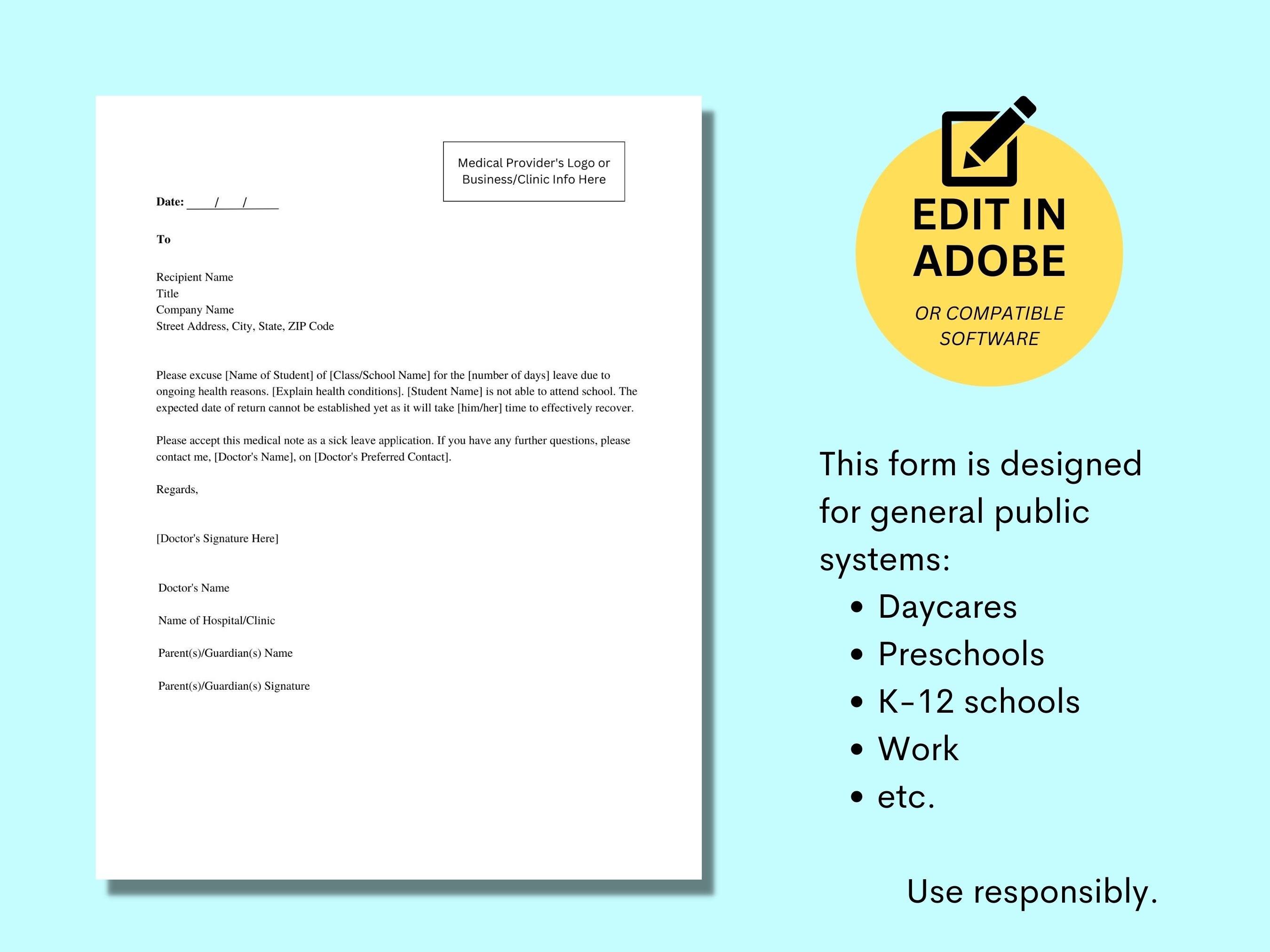 Custom Extended Absence Doctor's Note Excuse PDF Template, Doctor's ...