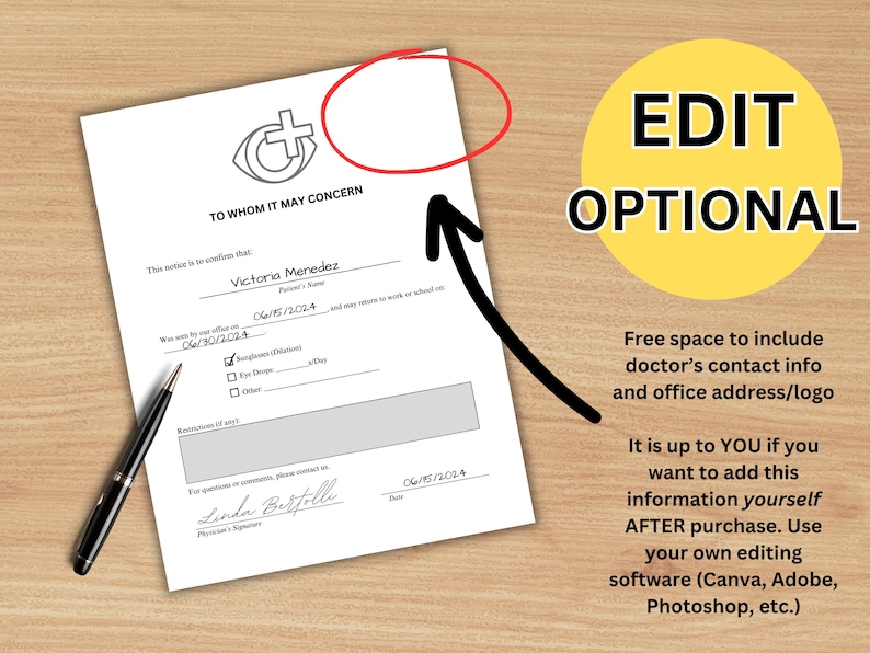 Eye Doctor Excuse Optometry Note for School PDF Template Eye Excuse ...