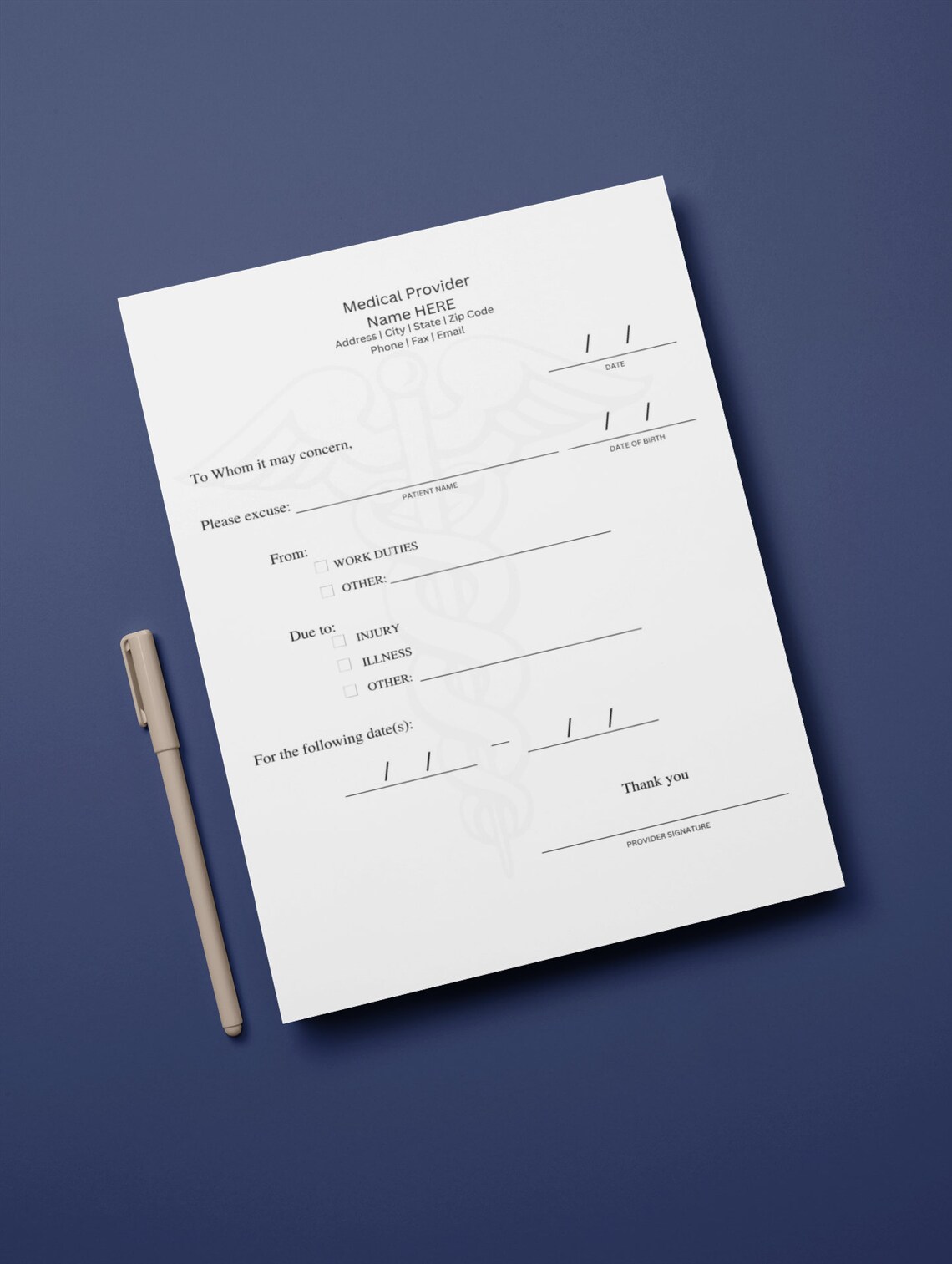 Custom Doctor's Note Excuse PDF Template Set of 9 Bundle, Doctor's ...