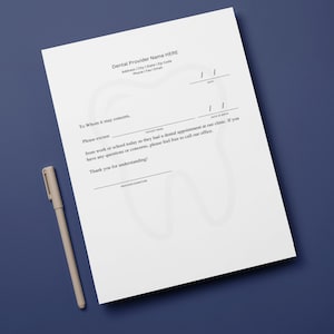 Dentist Note Excuse for School PDF Template Orthodontic Excuse Instant ...