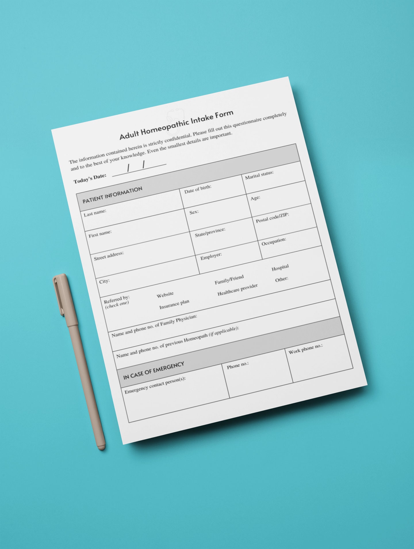 Custom Client Intake Homeopathy Form PDF Template Set of 7 Instant ...