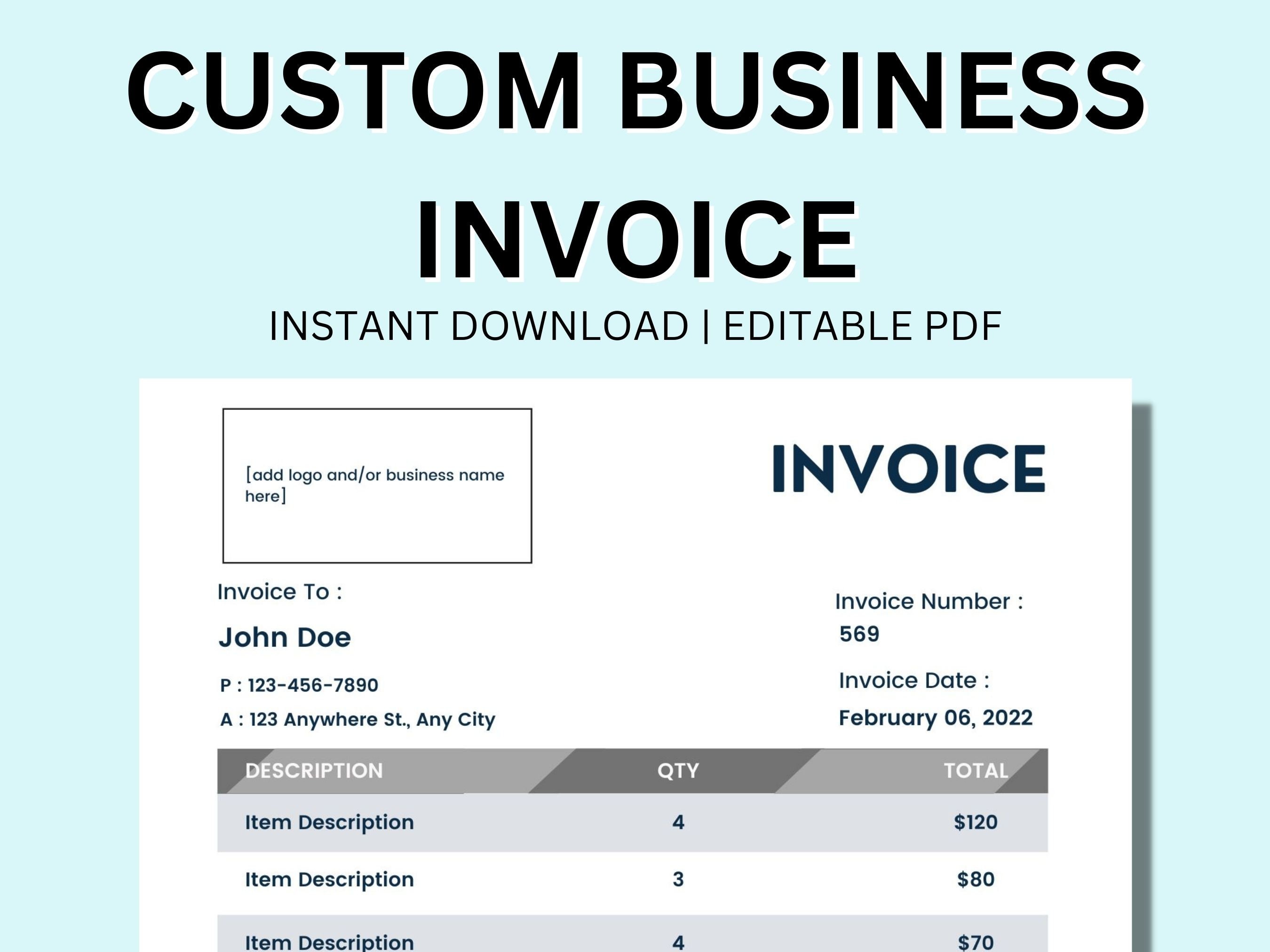 Invoice Template Editable PDF Instant Digital Download, Custom ...