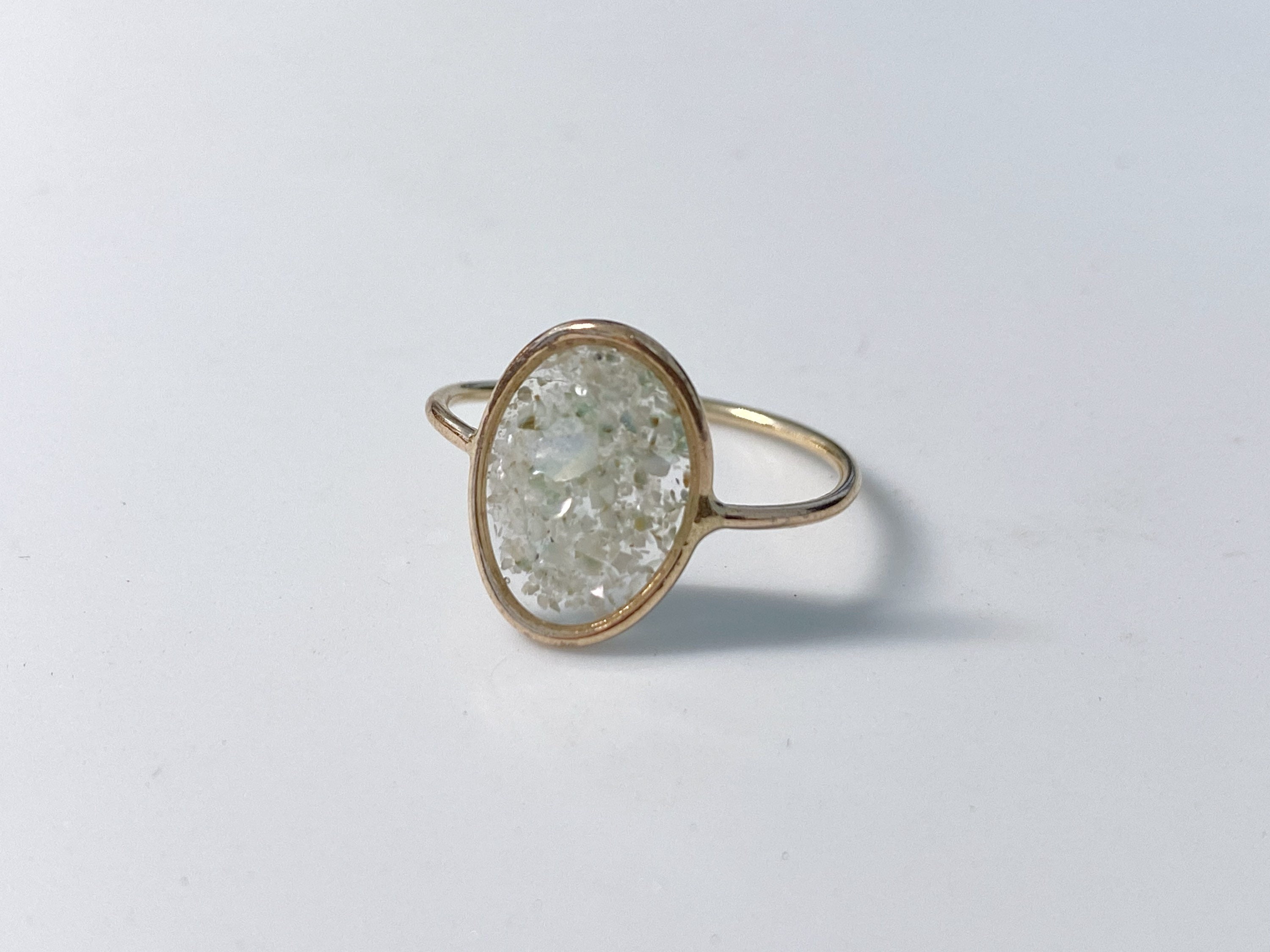 Hawaiian Shell Resin Ring, 14K Gold Filled Oval, Beach Shell Ring ...