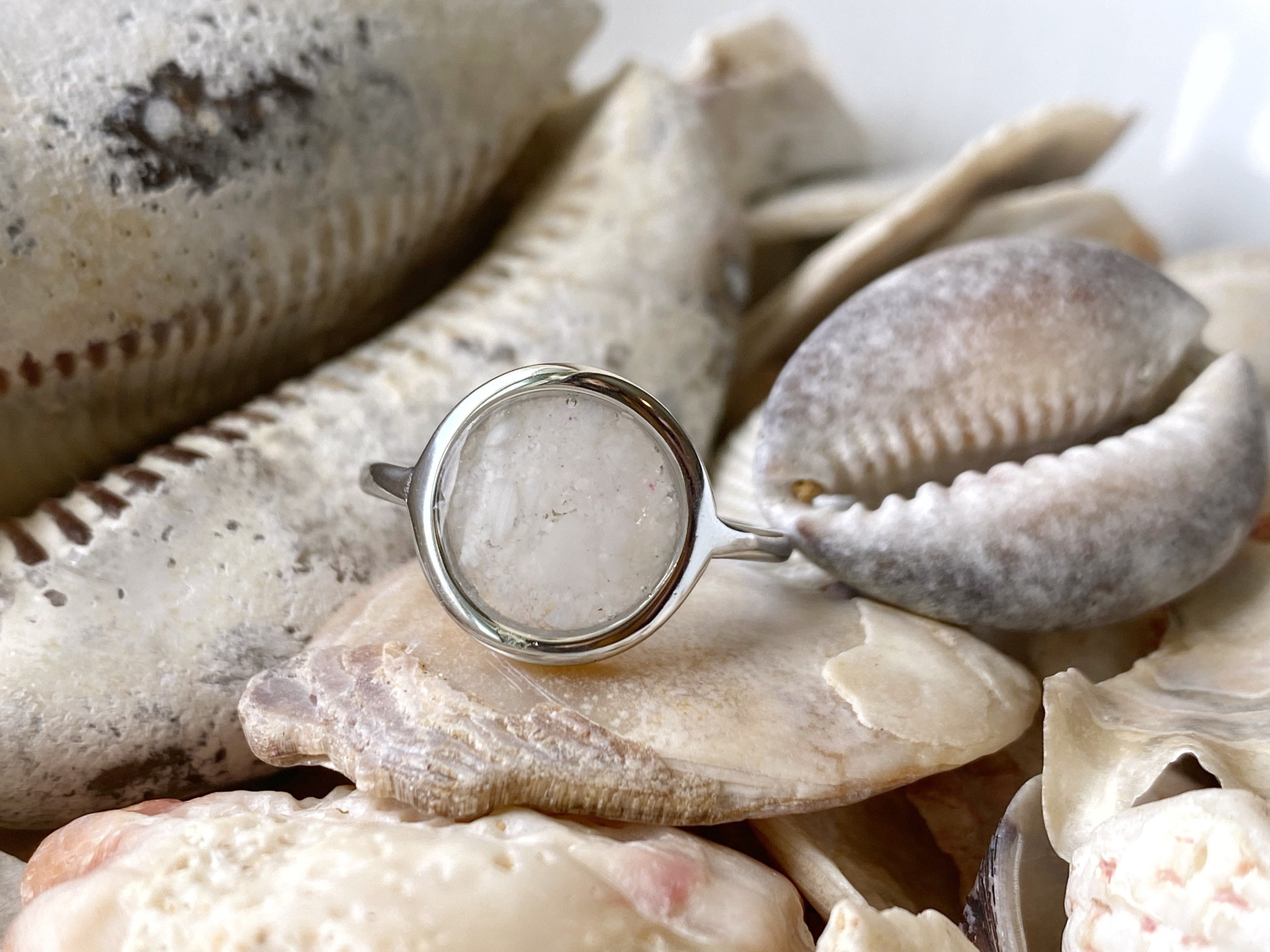 Hawaiian Shell Resin Ring, Stainless Steel, Beach Shell Ring, White ...