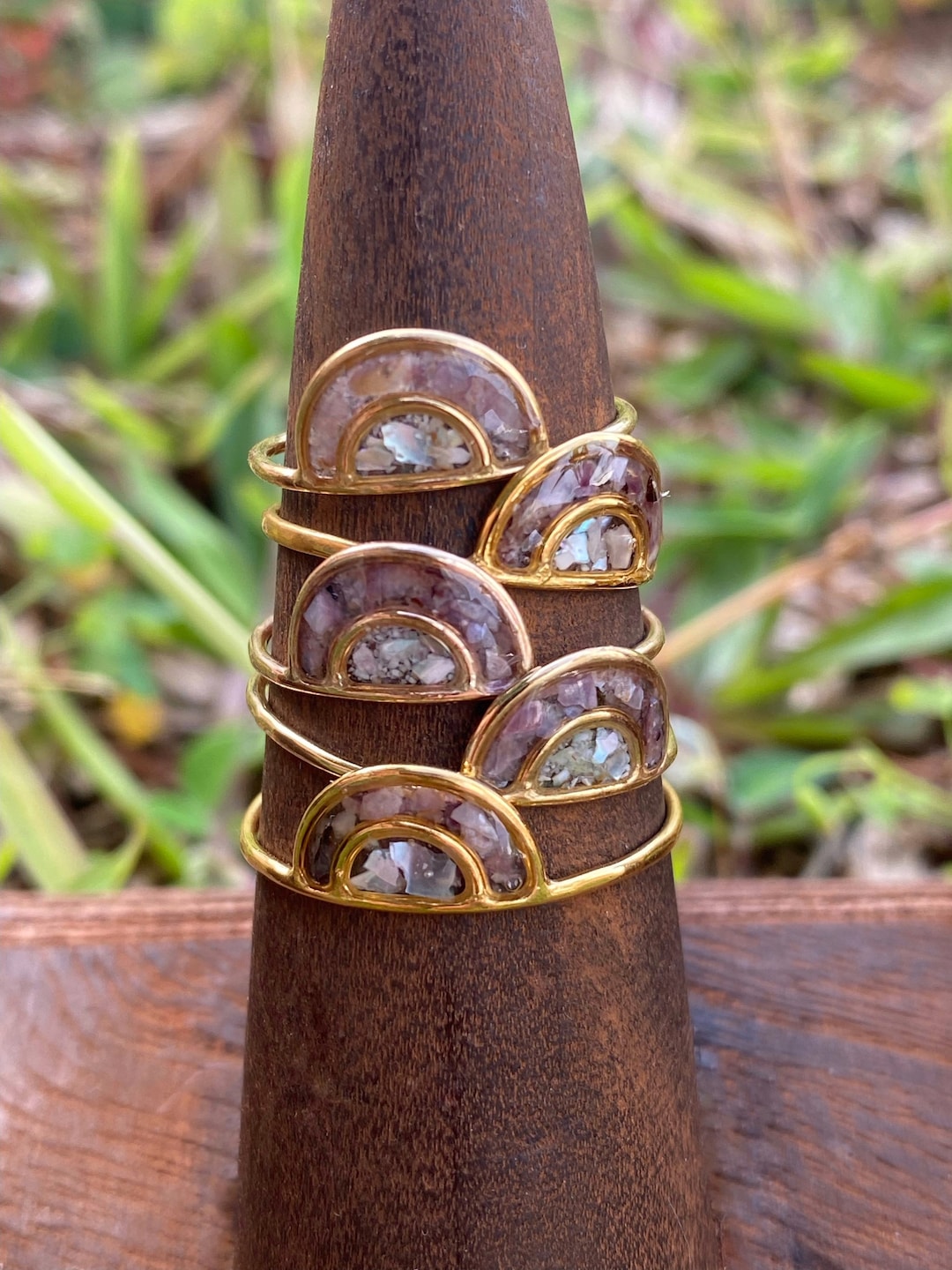 Hawaiian Rainbow Shell Resin Ring, 14K Gold Filled, Sterling Silver ...