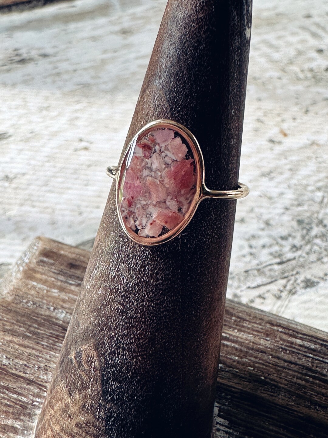 Hawaiian Shell Resin Ring, 14K Gold Filled and Sterling Silver Oval ...