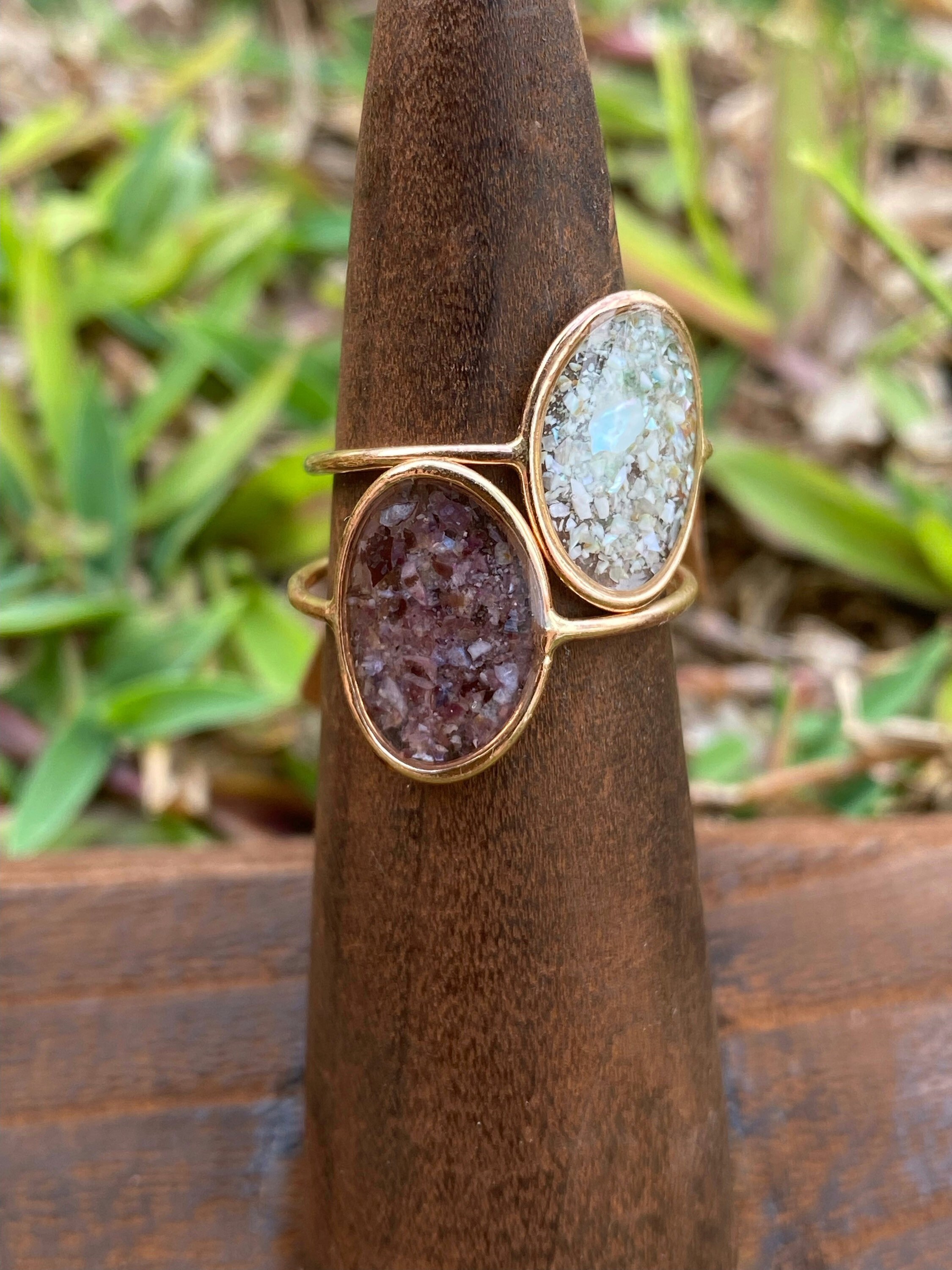 Hawaiian Shell Resin Ring 14K Gold Filled Oval Beach Shell - Etsy