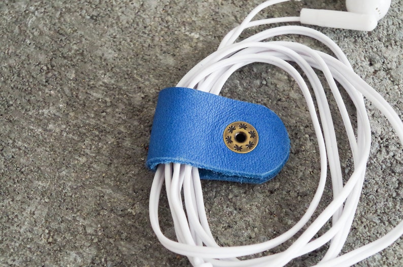 Cord Clip in Blue Solid Brass Snap Full Grain - Etsy