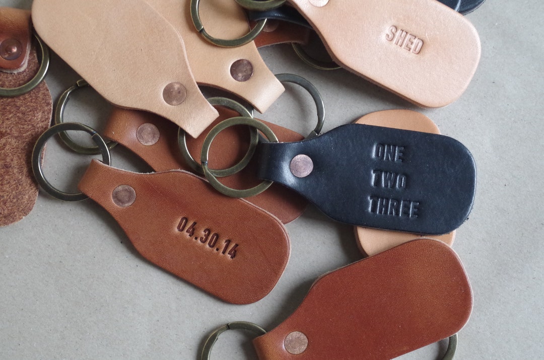 Personalized Leather Key Tag Leather Key Ring Vegetable Tanned Leather ...