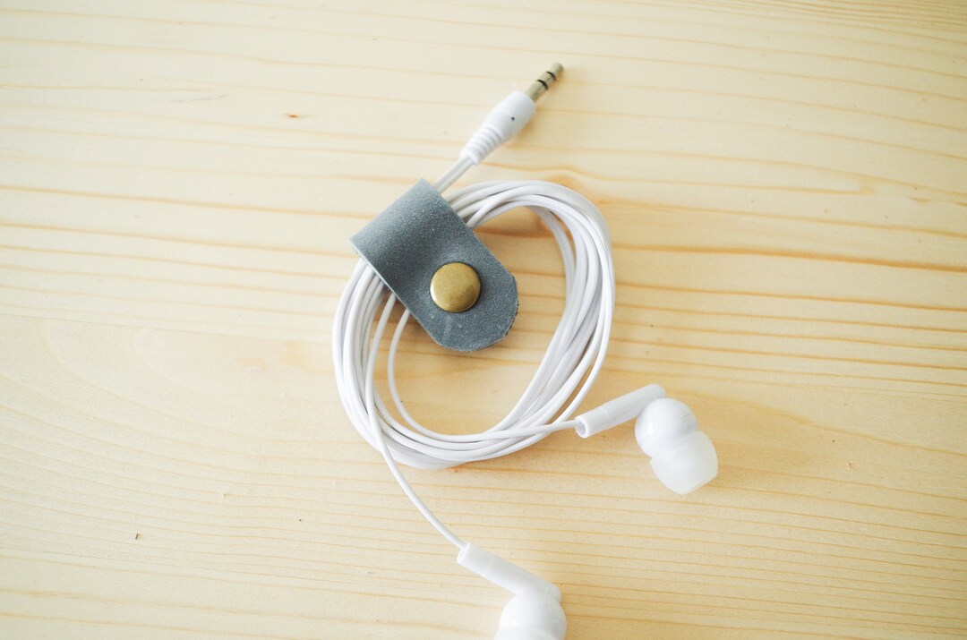Cord Clip in Grey > Solid Brass Snap > Full Grain Leather > Cord Keeper ...