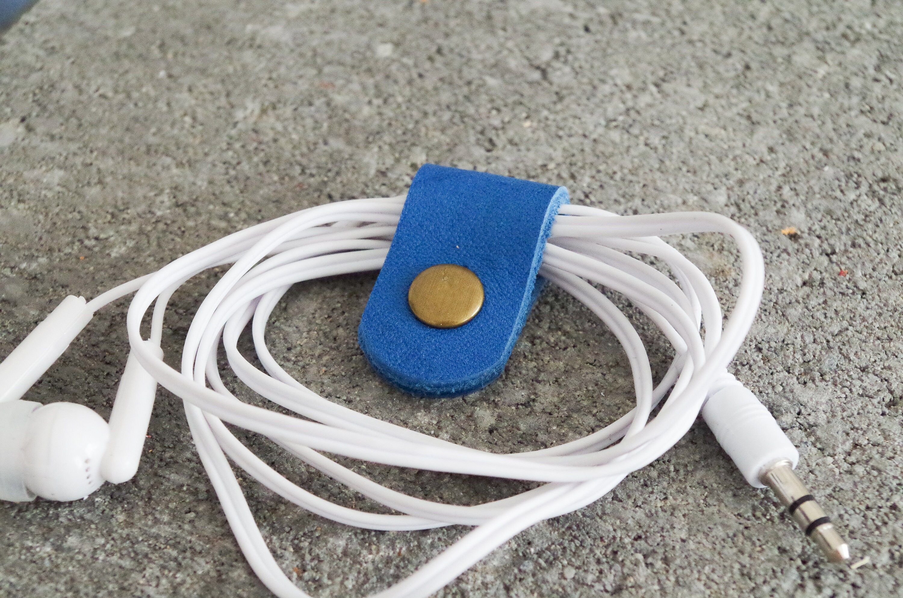 Cord Clip in Blue > Solid Brass Snap > Full Grain Leather > Cord Keeper ...