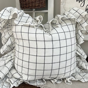 White With Black Window Pane Check Linen With Long Matching Ruffle - Etsy