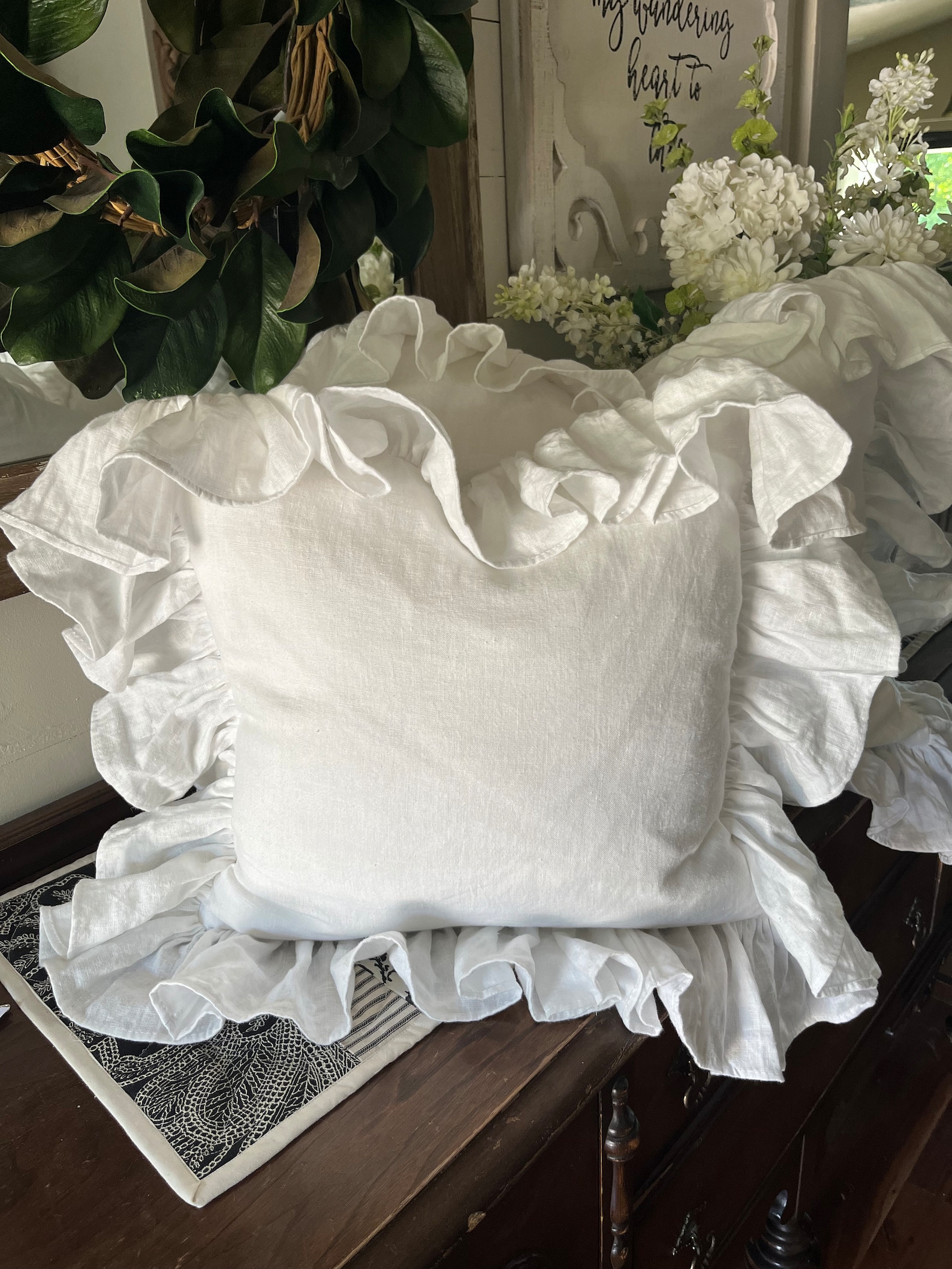 100% Washed White Linen Pillow Cover With Hemmed Edge Ruffle - Etsy