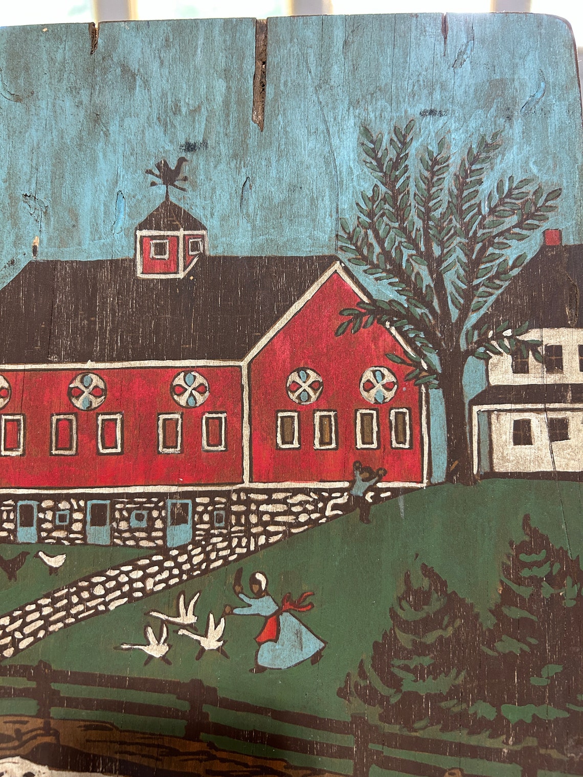 Vintage Primitive Amish Farm Painting on Board - Etsy