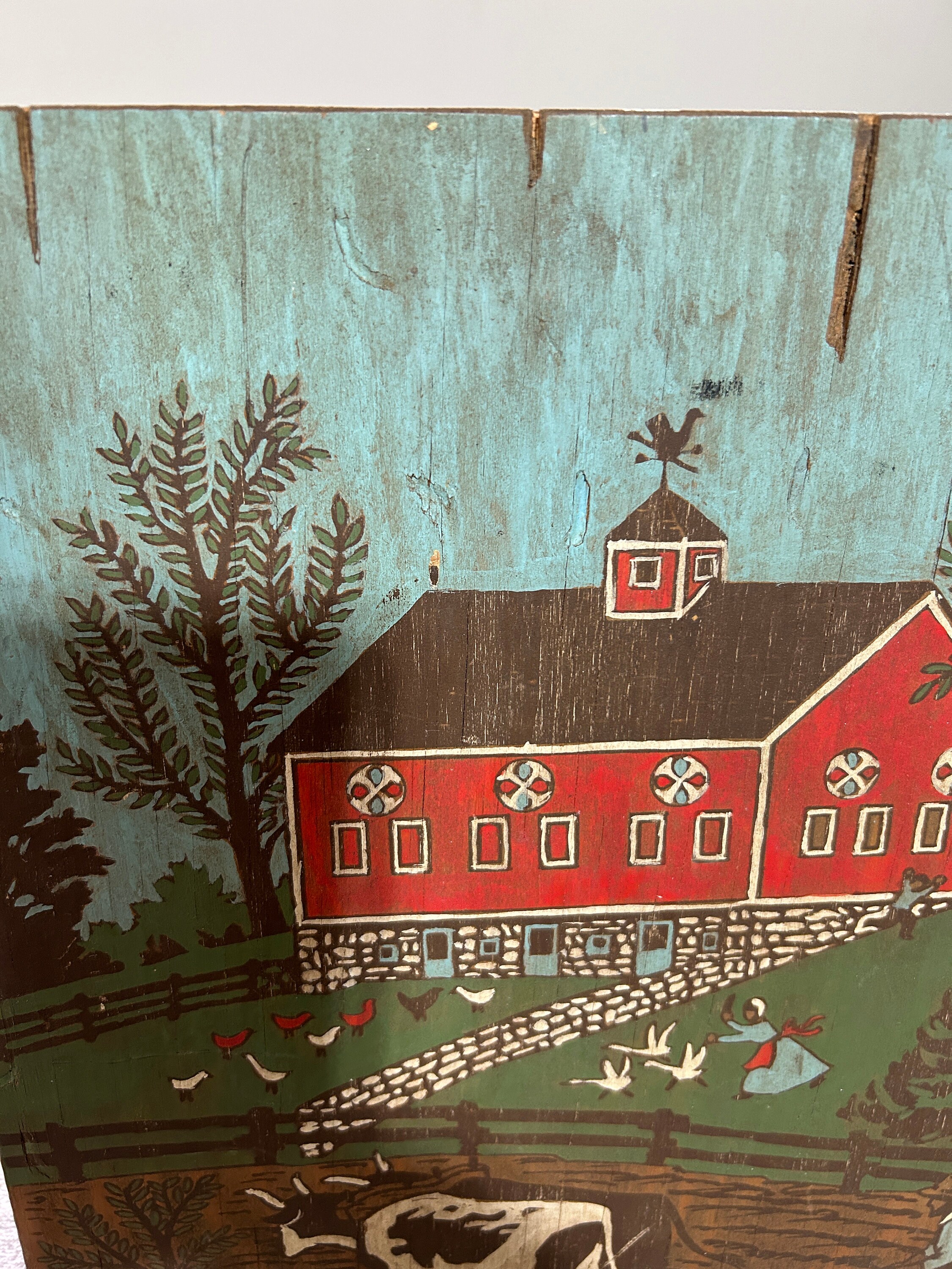 Vintage Primitive Amish Farm Painting on Board - Etsy