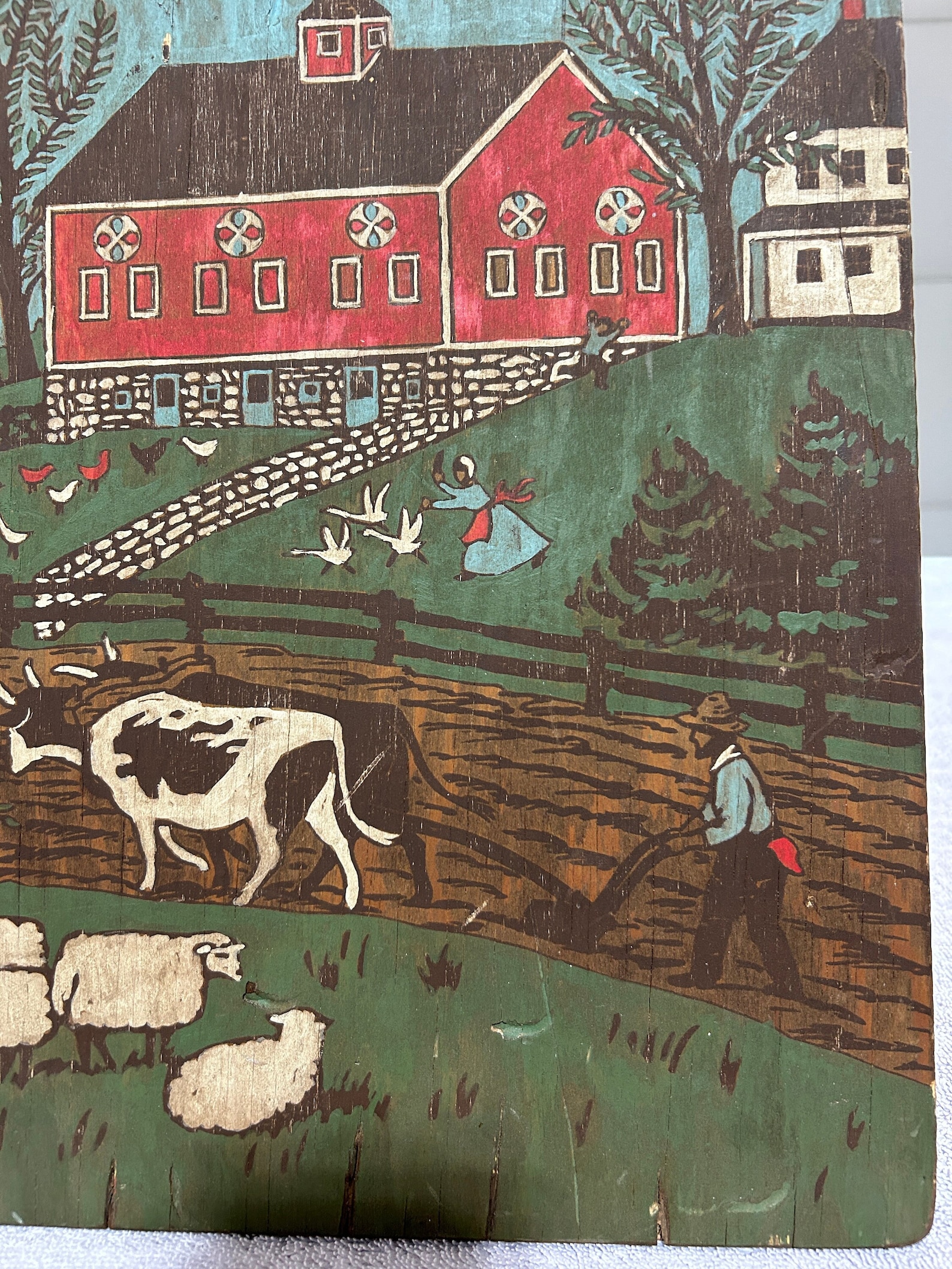 Vintage Primitive Amish Farm Painting on Board - Etsy