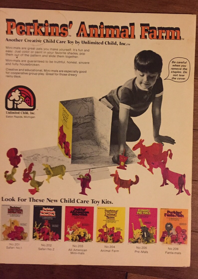A VERY RARE FIND 1970's Perkins' Animal Farm Coloring Book/cut-out ...