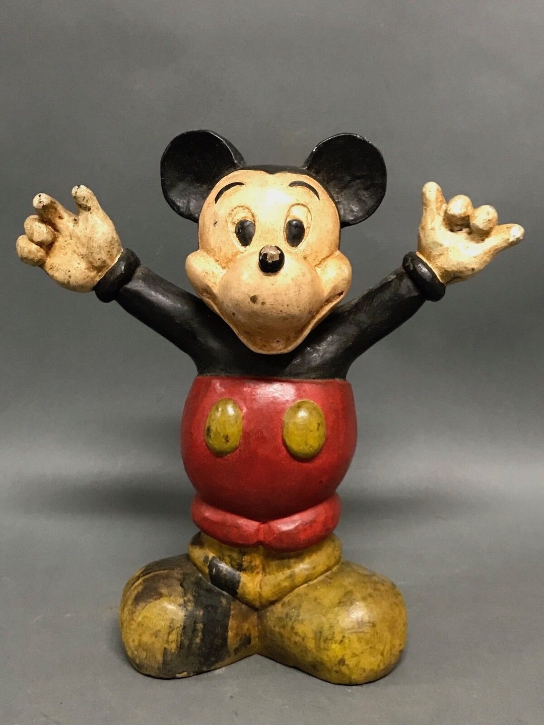 Vintage Hand- Carved Wood MICKEY MOUSE Statue - 10.5" - Awesome!! - Etsy