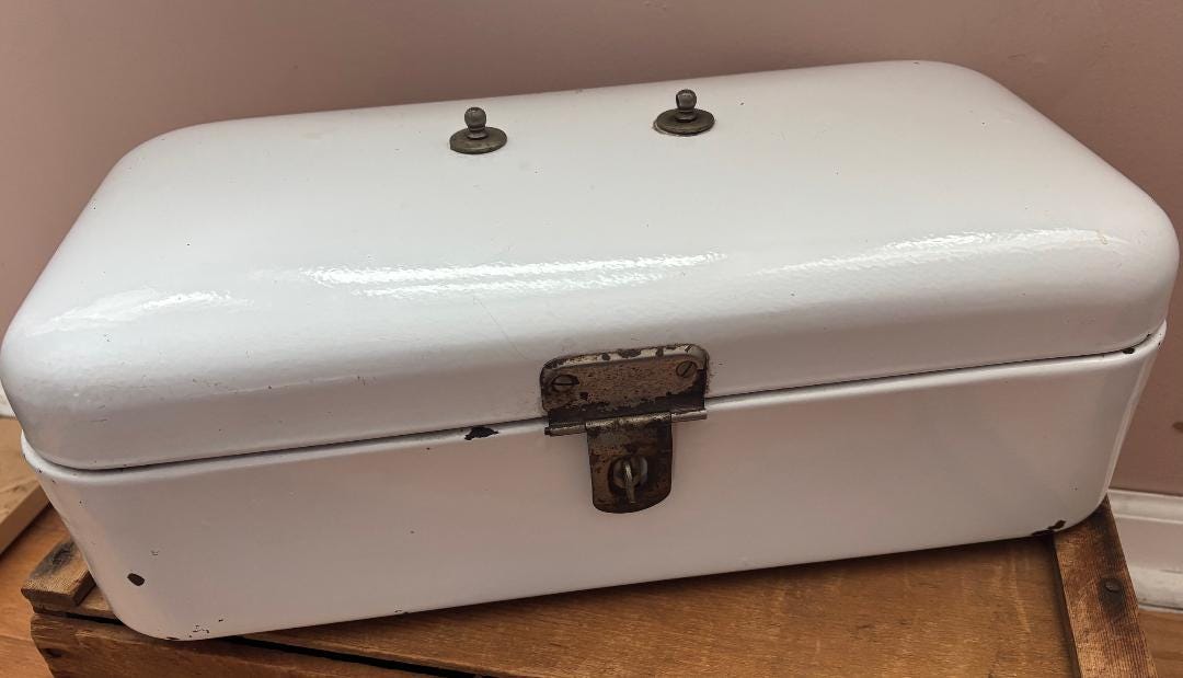 Vintage Dutch Enamel Bread Box - White W/ Latch - 7" H X 19" W X 10.5 ...