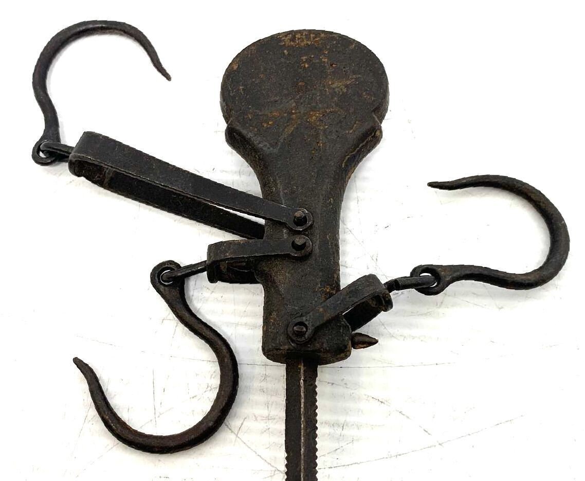 Vintage Cast Iron Hanging Scale Balance Beam Counterweight With 3 Hooks ...