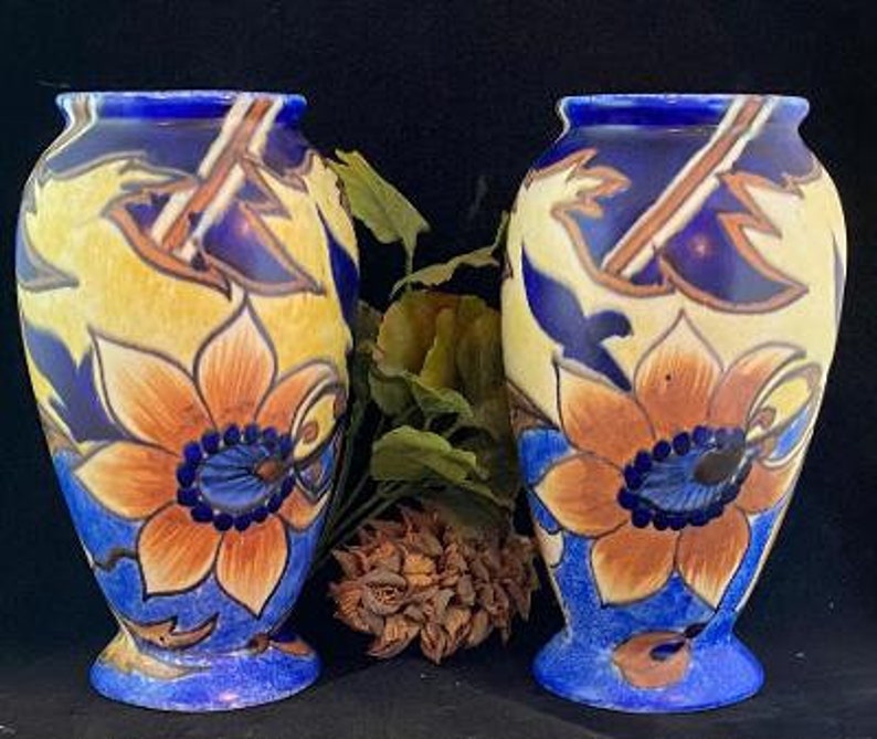 Clews Chameleon Ware Art Pottery Vases Pair Cobalt Blue | Etsy