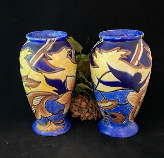 Clews Chameleon Ware Art Pottery Vases Pair Cobalt Blue | Etsy