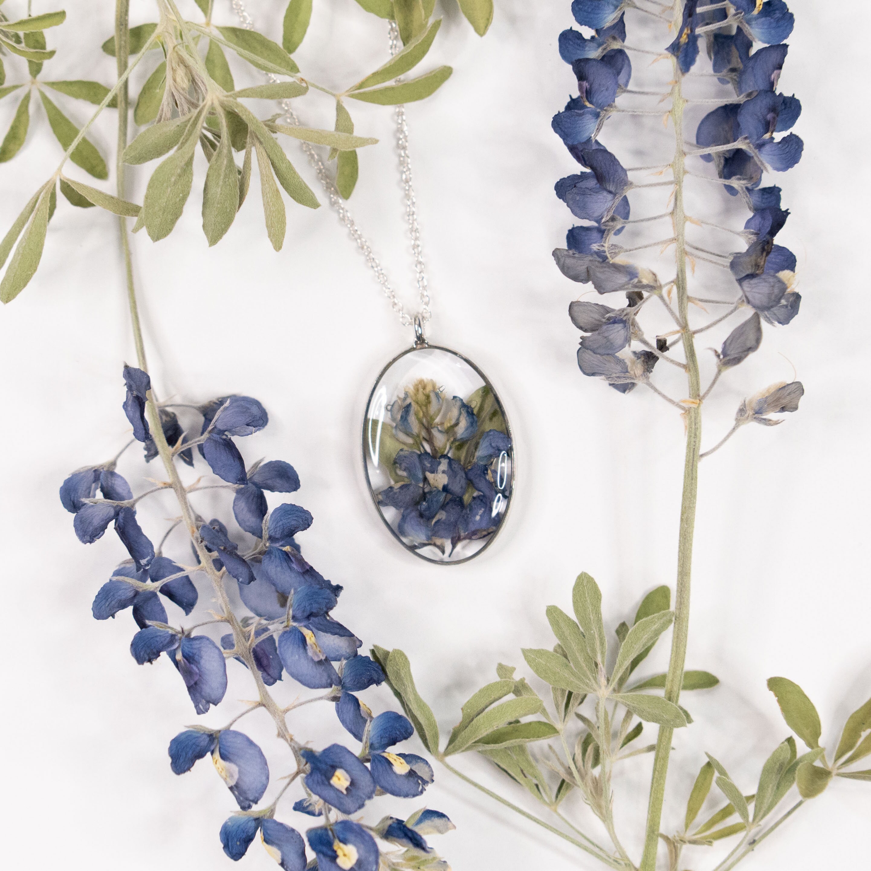 Bluebonnet Oval Necklace, Texas Gifts, Resin Art, Dried Flower Jewelry ...