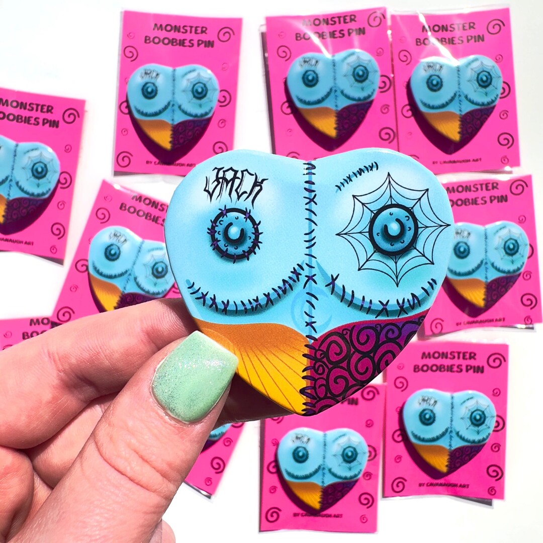 Monster Boobies Pin, Boobies Pin, Heart Shaped Pin, Monster Button ...