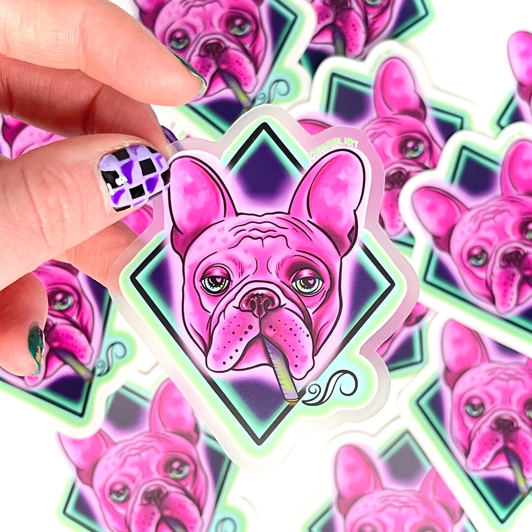 Smoking French Bulldog Sticker, Frenchie Sticker, Clear Sticker ...