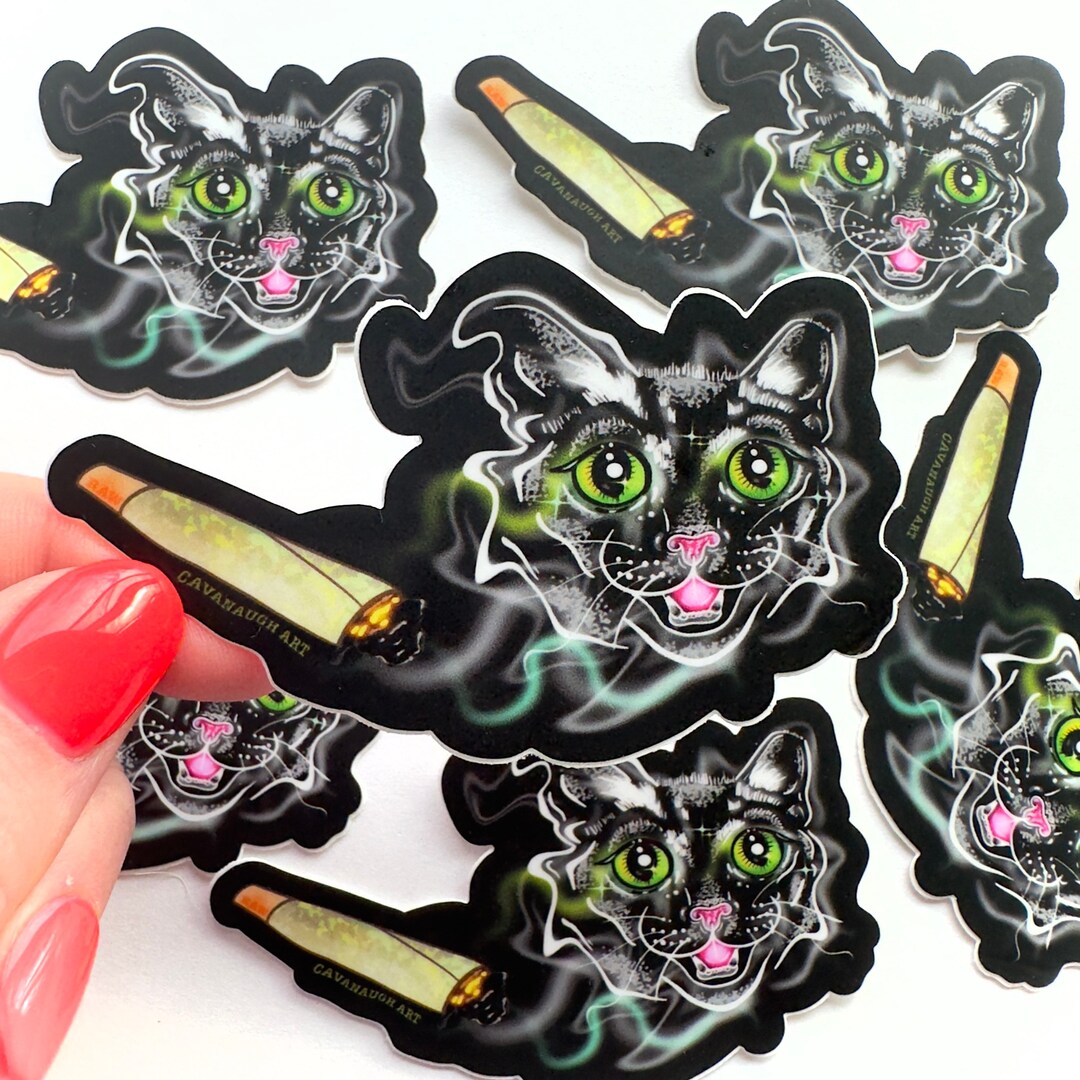 Kitty Joint Sticker, Smokey Cat Sticker, 420 Cat Sticker, Waterbottle ...