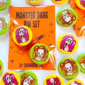 Monster Drag Pin Set, Halloween Pin Set, Horror Movie Pin Set, Drag Pin ...