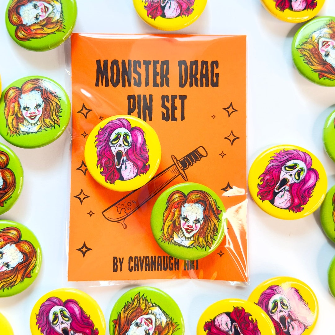 Monster Drag Pin Set, Halloween Pin Set, Horror Movie Pin Set, Drag Pin ...