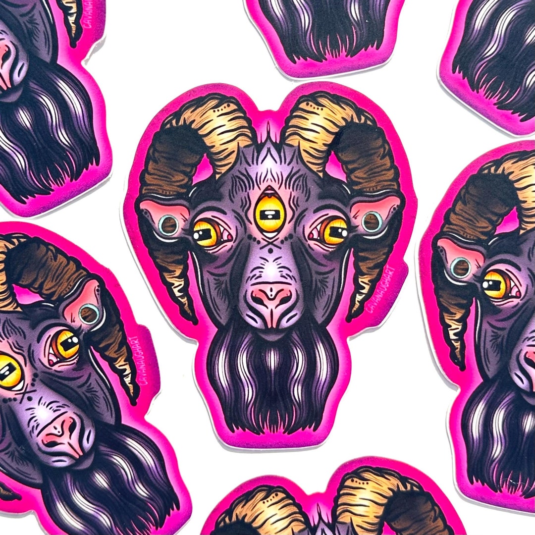 Three Eyed Goat Sticker, Goat Sticker, Satanic Goat Sticker, Cartoon ...