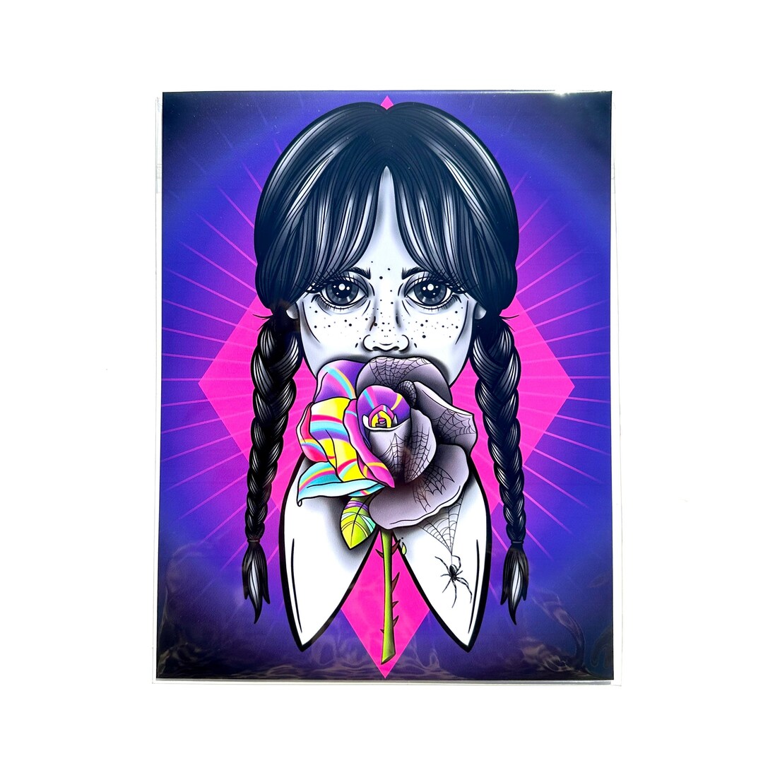 Goth Girl Art Print, Colorful Rose Art Print, Gothic Art Print, Goth ...