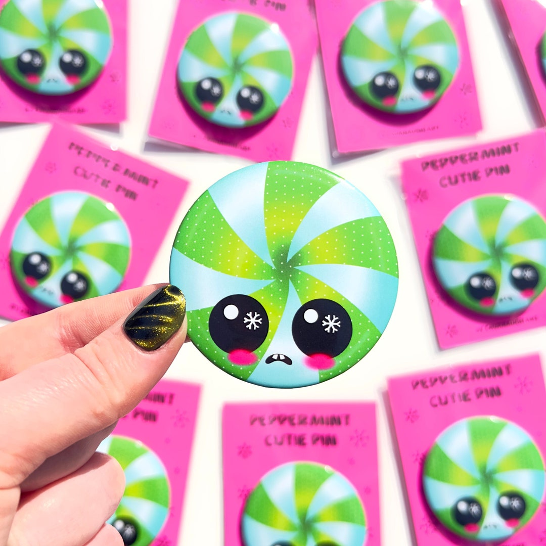 Sad Peppermint Cutie Pin, Holiday Peppermint Pin, Candy Peppermint ...