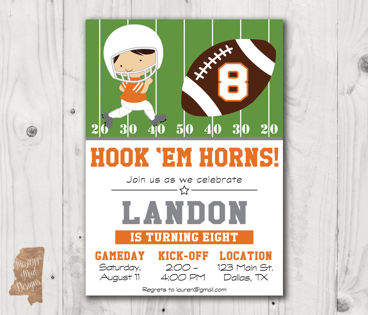 Birthday Invitation Texas Longhorns Football - Etsy