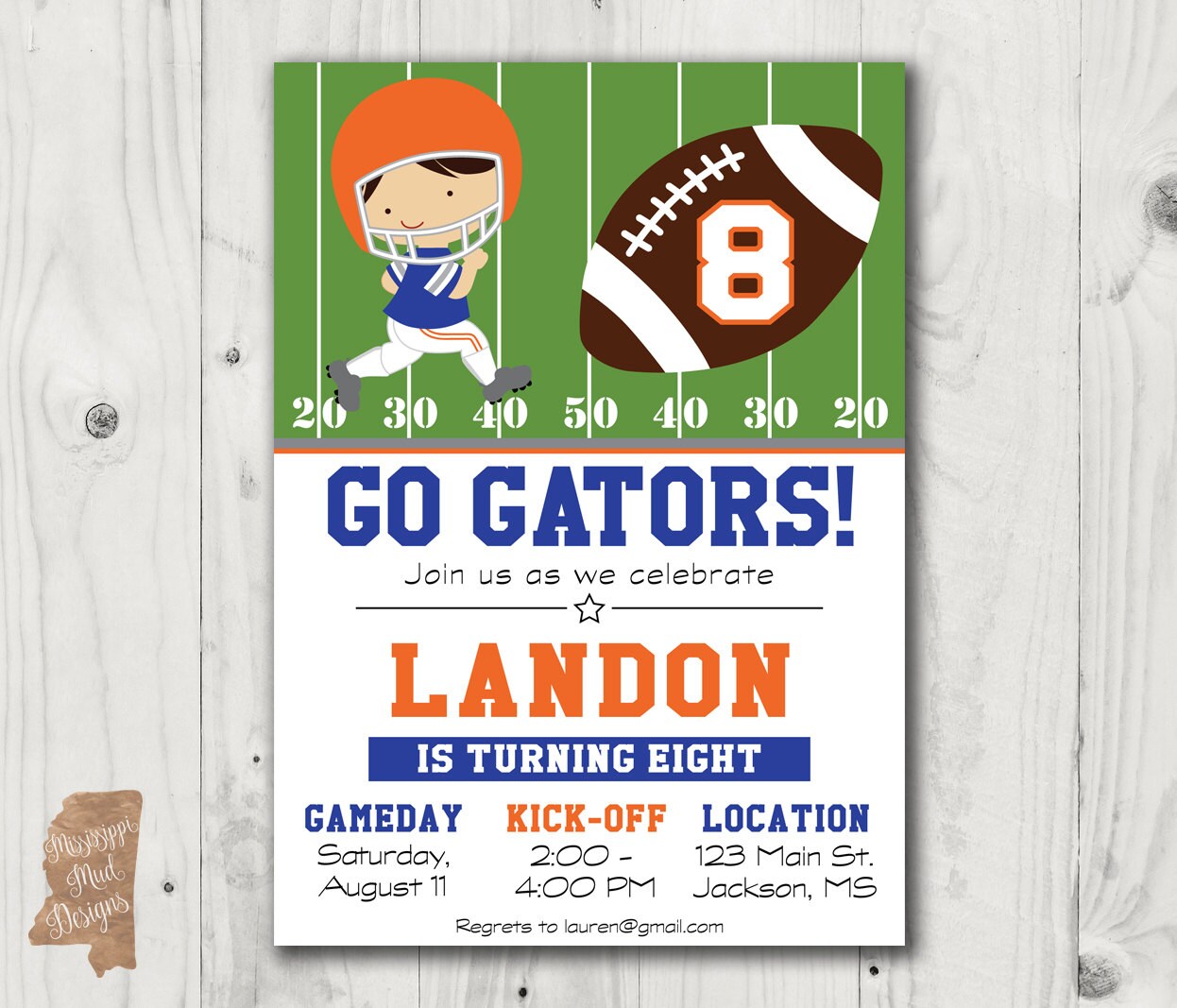 Birthday Invitation - Florida Gators Football Player - Etsy UK