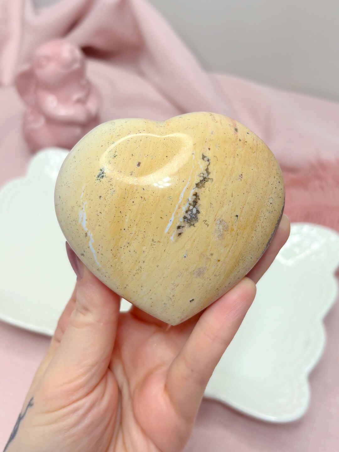 Yellow Red Sea Jasper Heart, Pastel Rainbow Ocean Jasper Crystal, Large ...