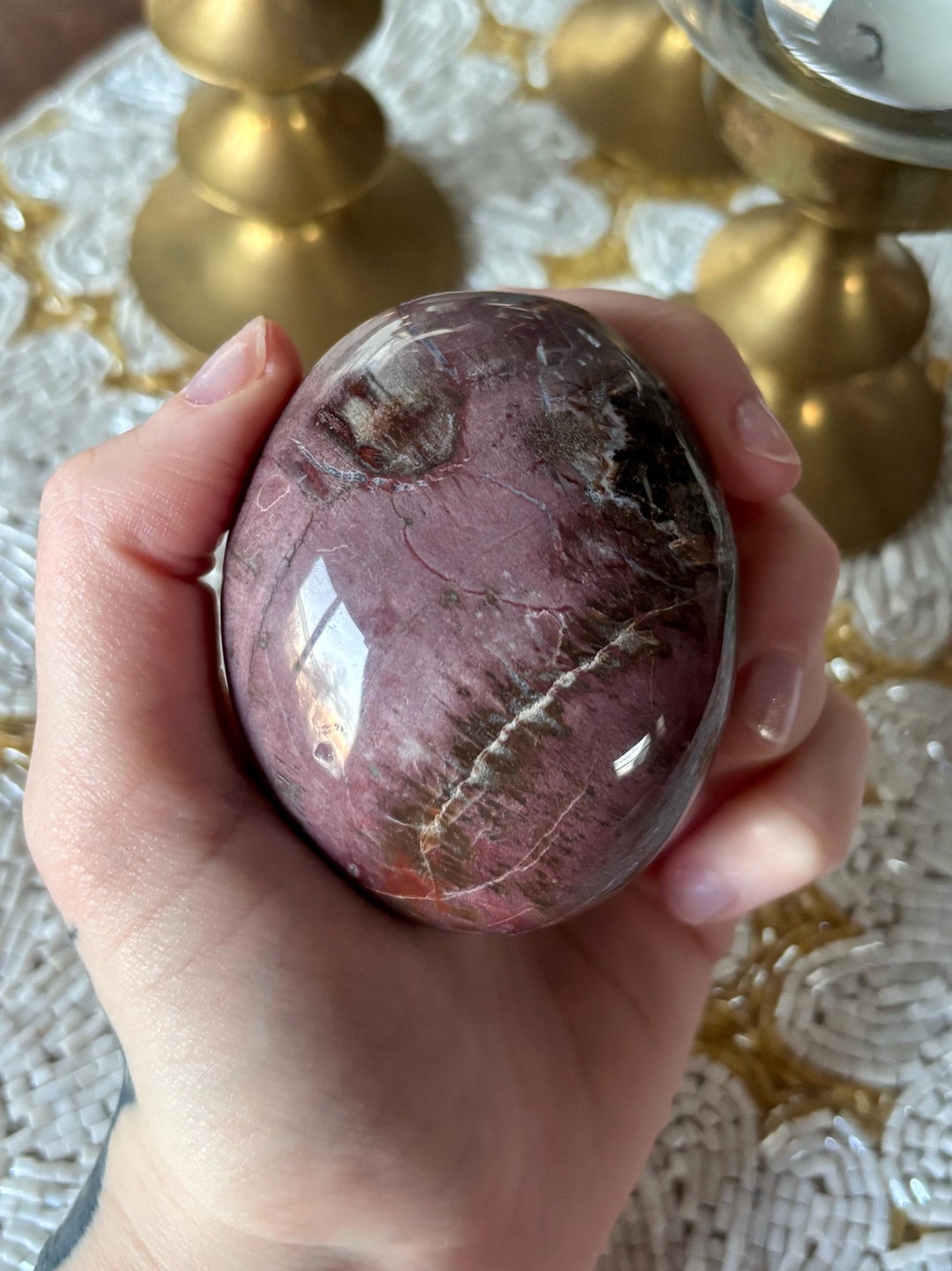 Piedra de palma de jaspe oceánico rosa: cristal de jaspe marino grande ...