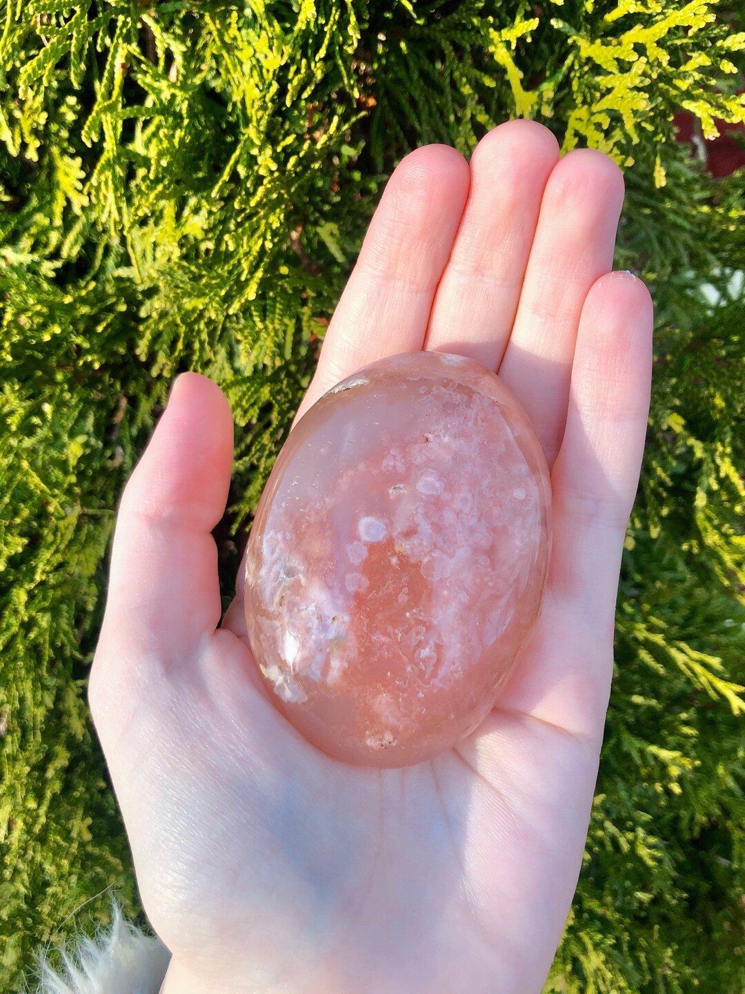 Flower Agate Palm Stone Carnelian Flower Agate Crystal Peach Pink Green ...